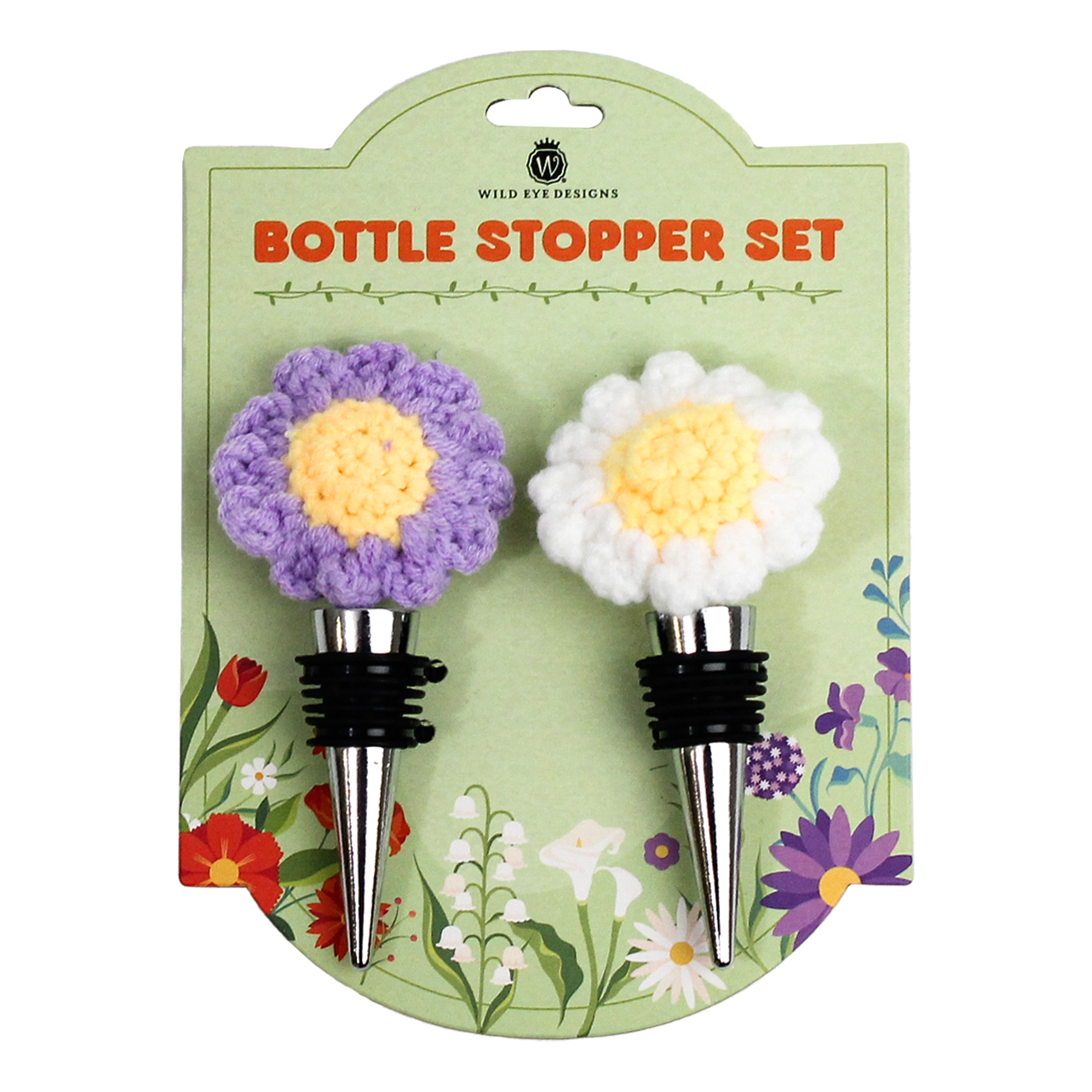 Crocheted Daisy Wine Stopper Set | Wild Eye Designs