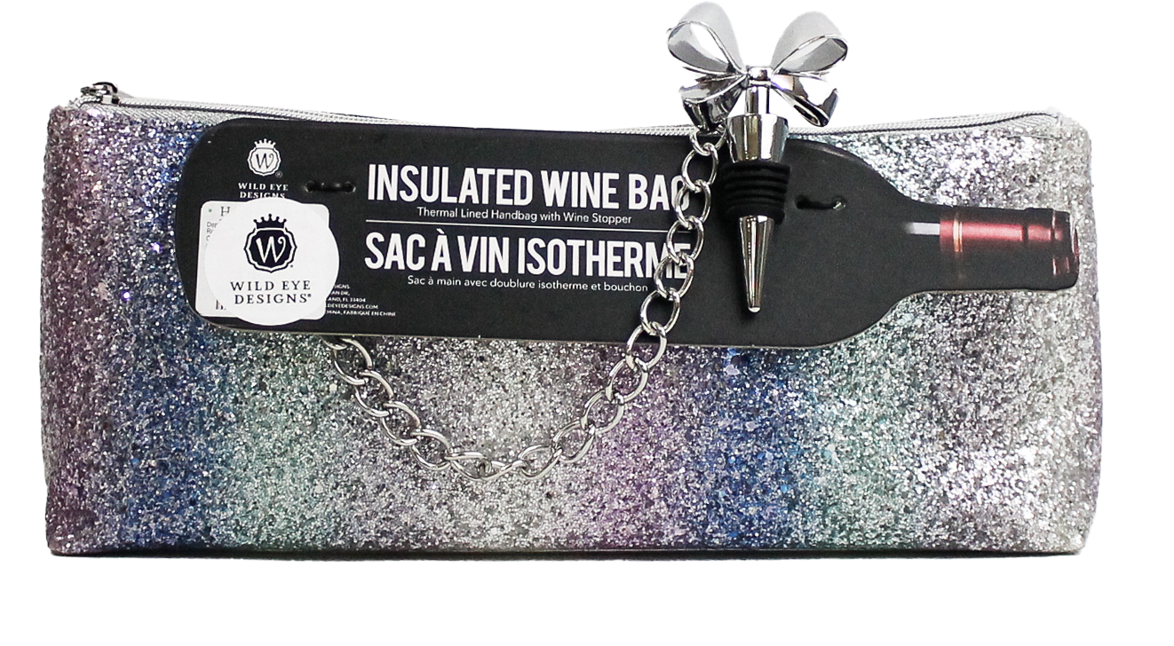 Rainbow Ombre Glitter Wine Bag & Bow Stopper | Wild Eye Designs
