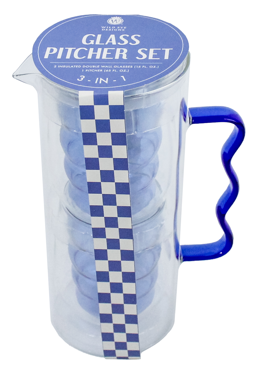 Wavy Blue Double Wall Glass Pitcher Set | Wild Eye Designs
